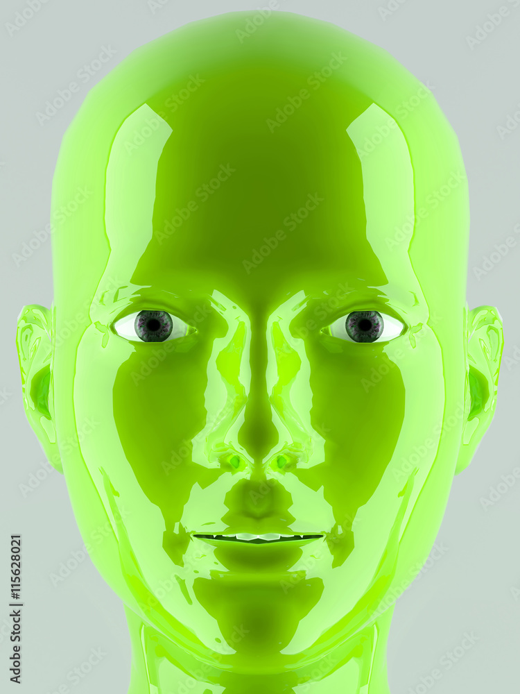 Fotografia do Stock: 3D Face green color painted looking to camera ...