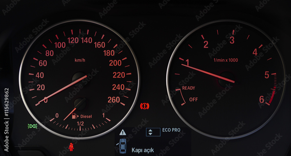 Speedometer and Tachometer Of A Car Stock Photo | Adobe Stock