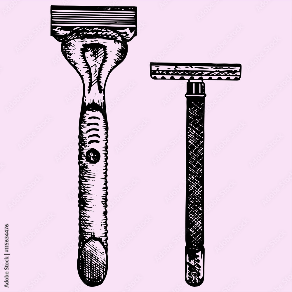 shaving razor, disposable razor doodle style sketch illustration hand ...