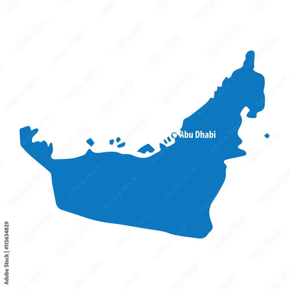 Blue similar UAE vector map. United Arab Emirates with capital c Stock ...