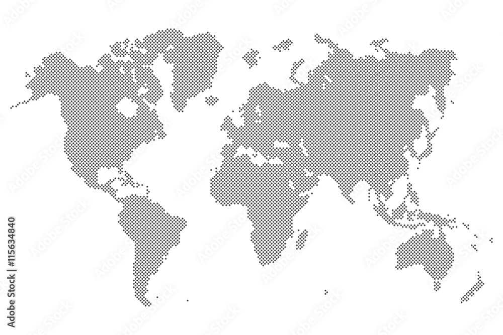 Gray Dotted world map isolated on background. Blank point templa Stock ...