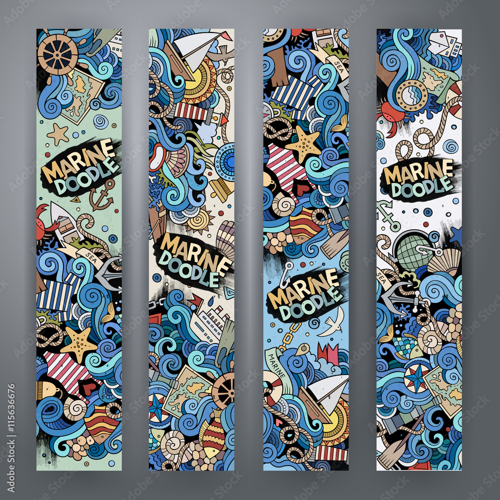 Cartoon vector marine nautical banners Stock Vector | Adobe Stock