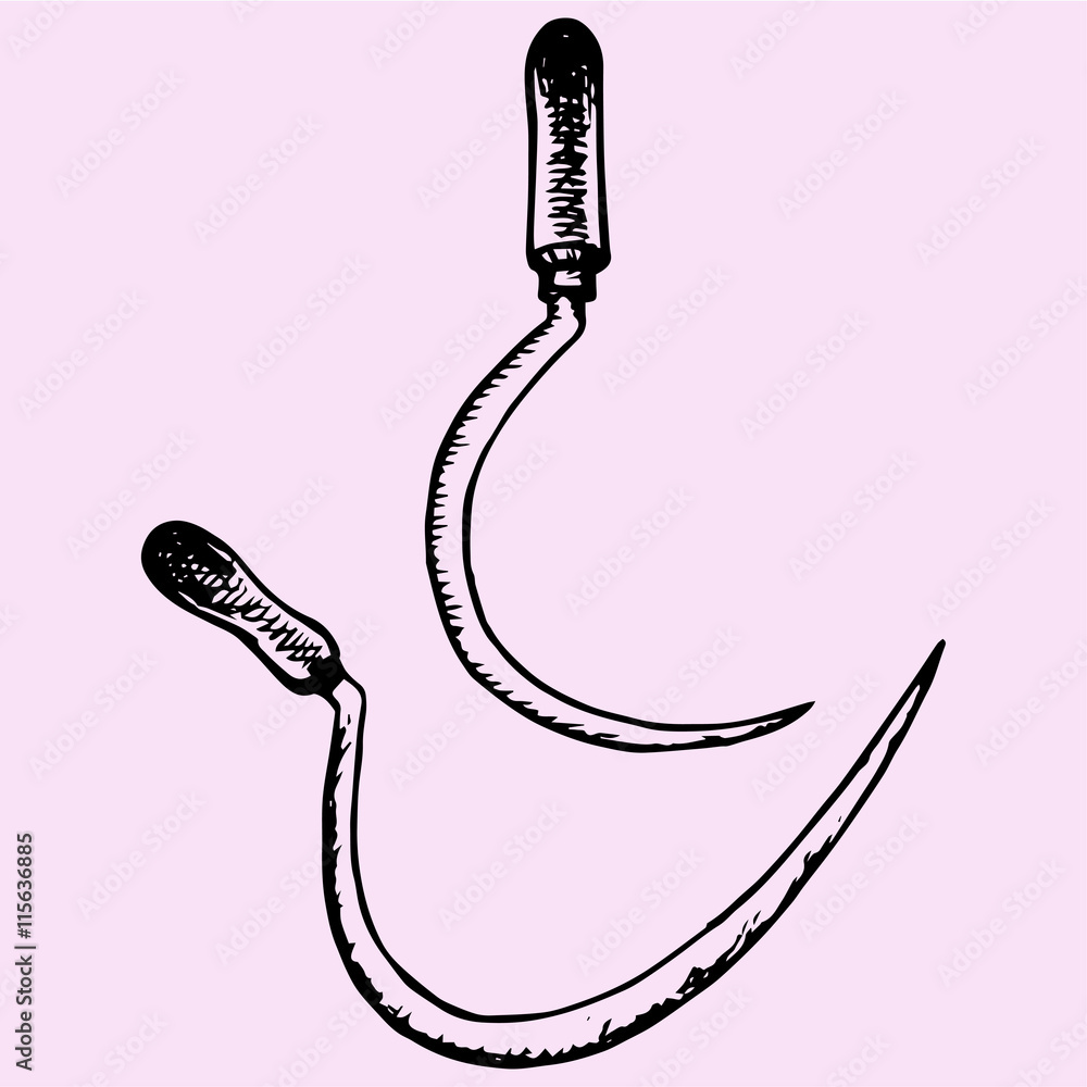 Old sickle set doodle style sketch illustration hand drawn vector Stock ...