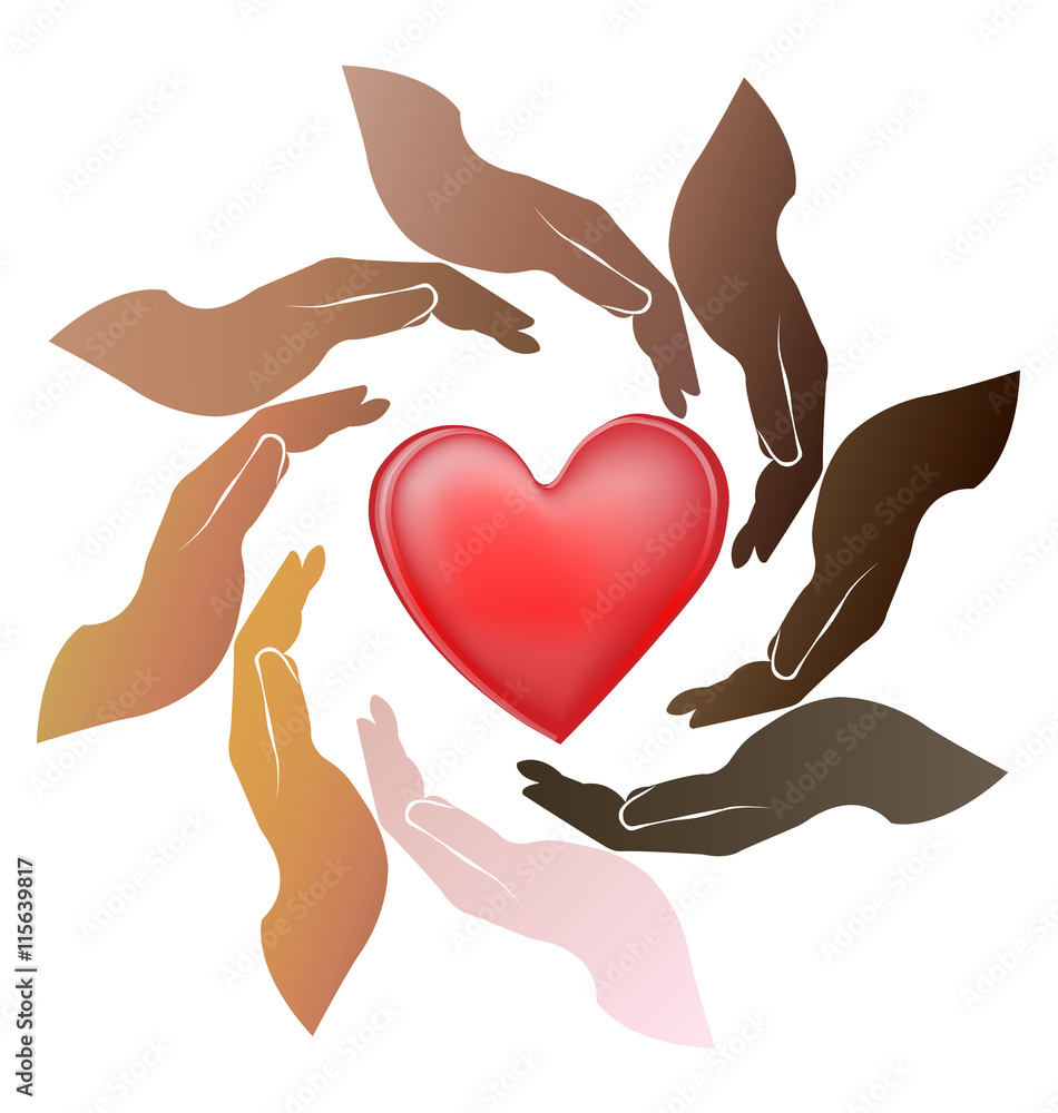 Logo of multiracial hands with love heart Stock Vector | Adobe Stock