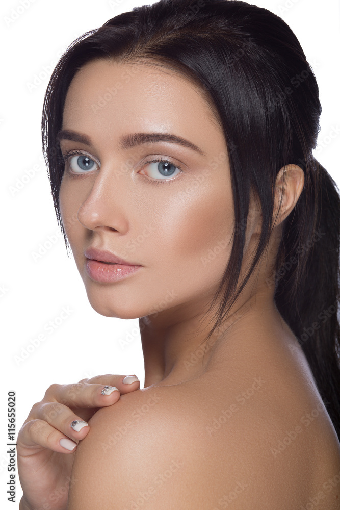 Beautiful Face of Young Woman with Clean Fresh Skin close up isolated ...