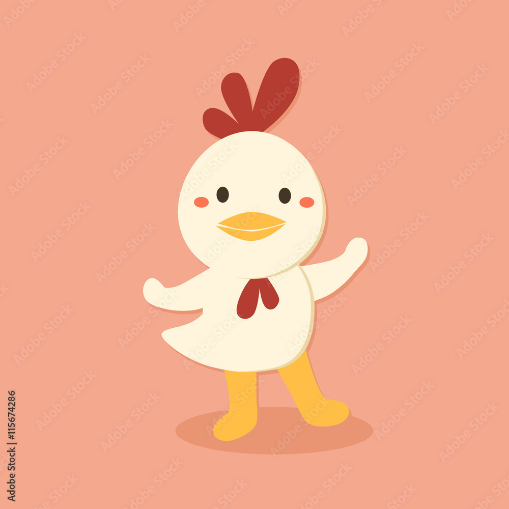 Vector illustration of cute chicken cartoon character standing in red ...