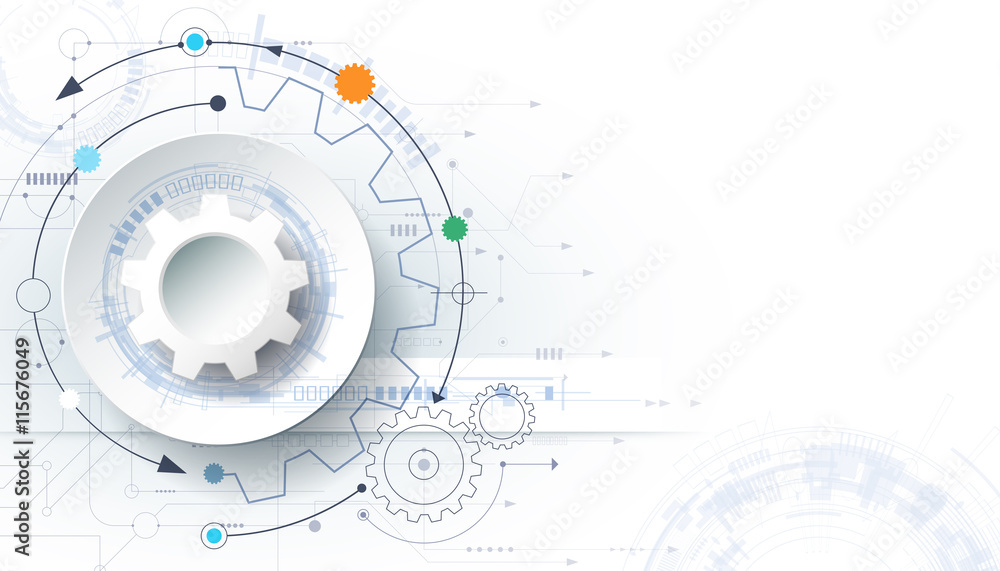 Vector futuristic technology background, 3d white paper gear wheel on ...