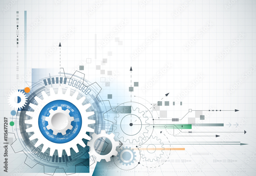 Abstract technology background. Vector gear wheel, hexagons and circuit ...