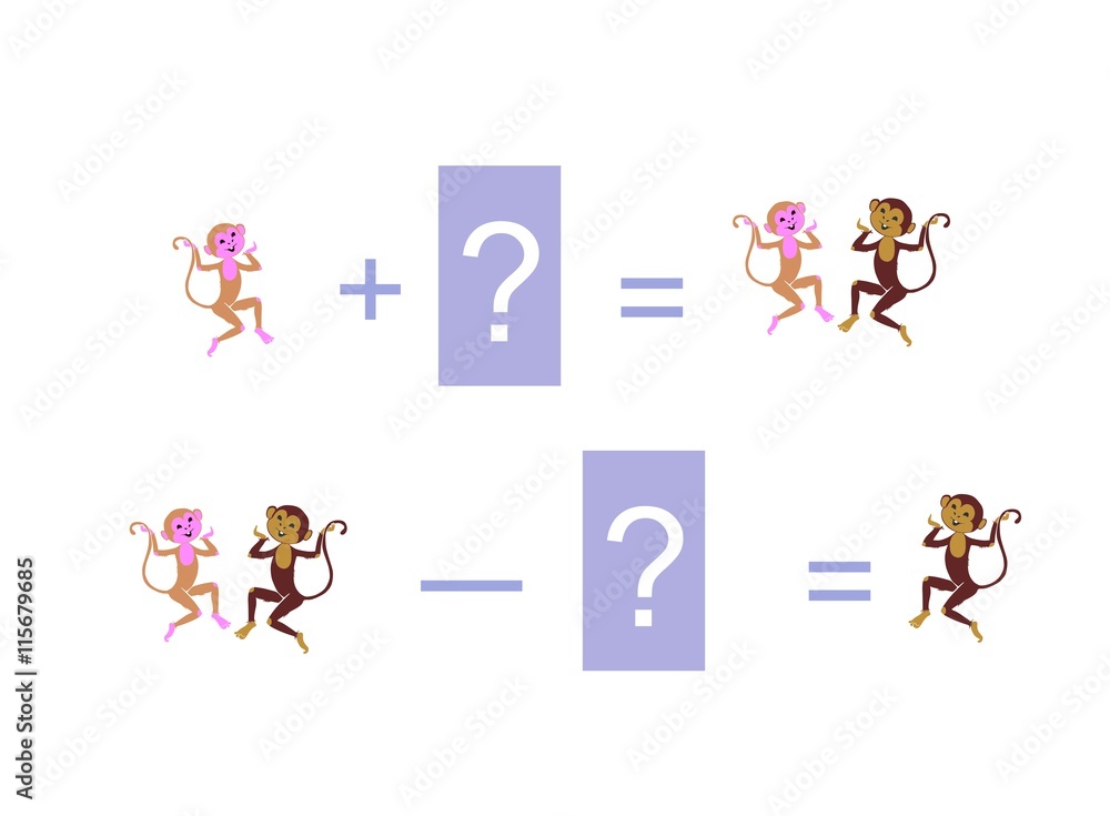 Cartoon illustration of mathematical addition and subtraction. Examples ...