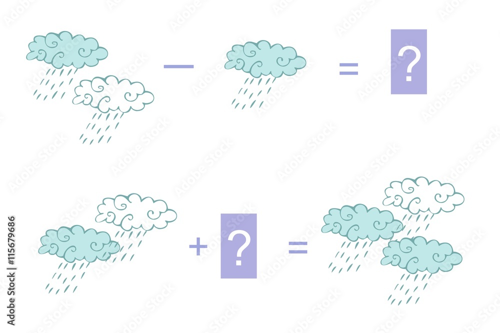 Cartoon illustration of mathematical addition and subtraction. Examples ...