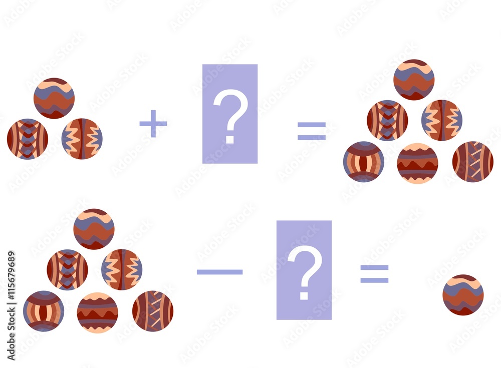 Cartoon illustration of mathematical addition and subtraction. Examples ...