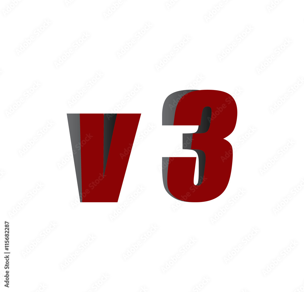 v3 logo initial red and shadow Stock Vector | Adobe Stock