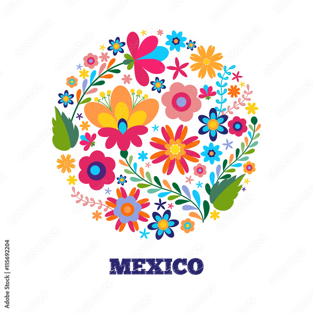 Floral pattern in a circle Mexican ethnic motive. Stock Vector | Adobe ...