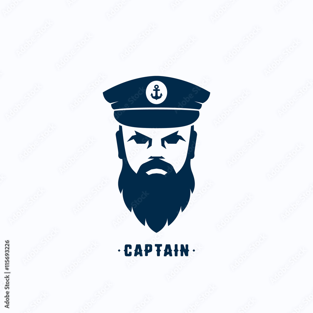 Captain Face Silhouette Vector Logo Template. Seafarer Symbol. Skipper ...