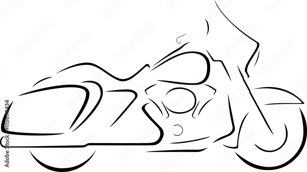 Bagger motorcycle with windshield side view contour isolated Stock ...