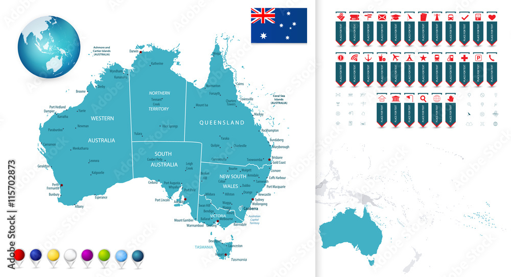 Australia map with navigation map pointers Stock Vector | Adobe Stock