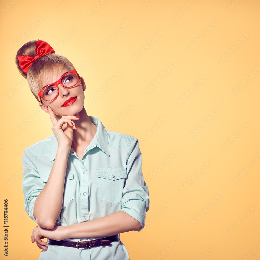 Fashion. Nerd woman in Stylish Glasses Having Fun. Hipster fashion girl ...