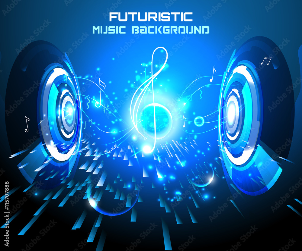 Abstract shiny musical note on blue background. futuristic vector Stock ...