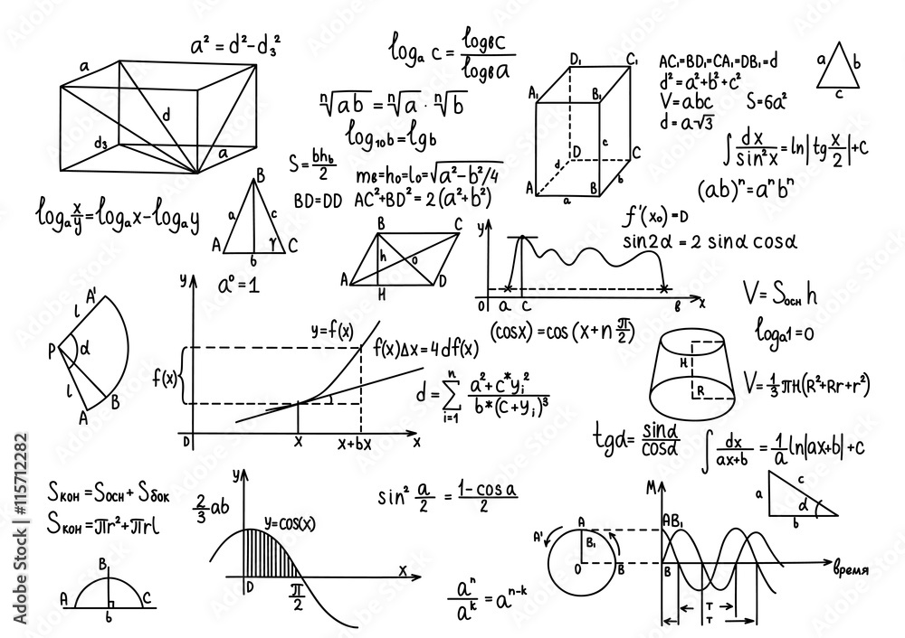 Hand drawn geometry formulas Science knowledge education. Stock Vector ...