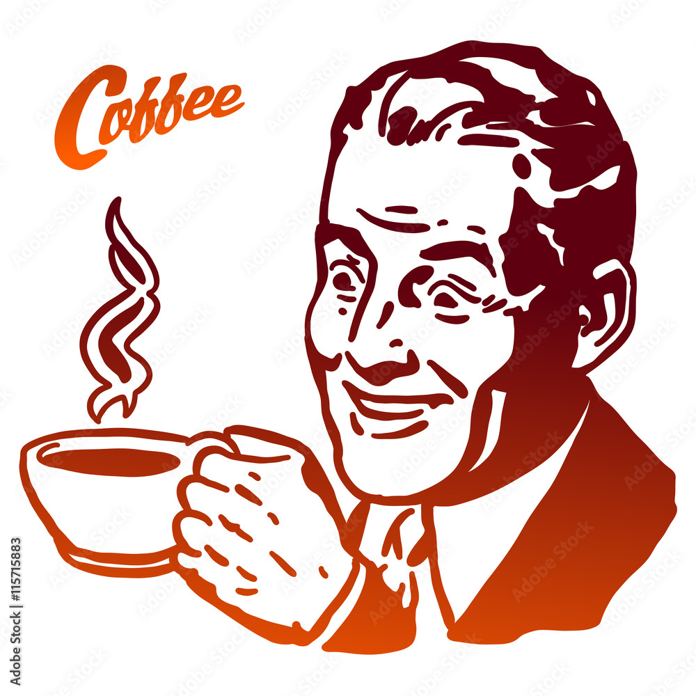 Cup of Coffee presented by Vintage Man Stock Vector | Adobe Stock