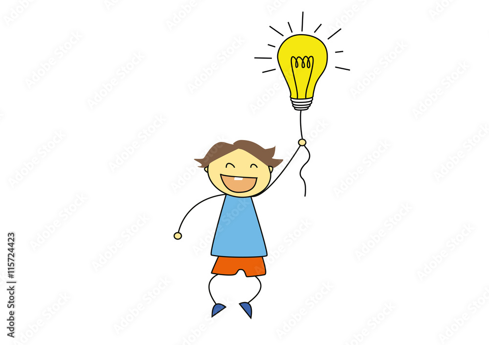 kid with light bulb illustration Stock Vector | Adobe Stock