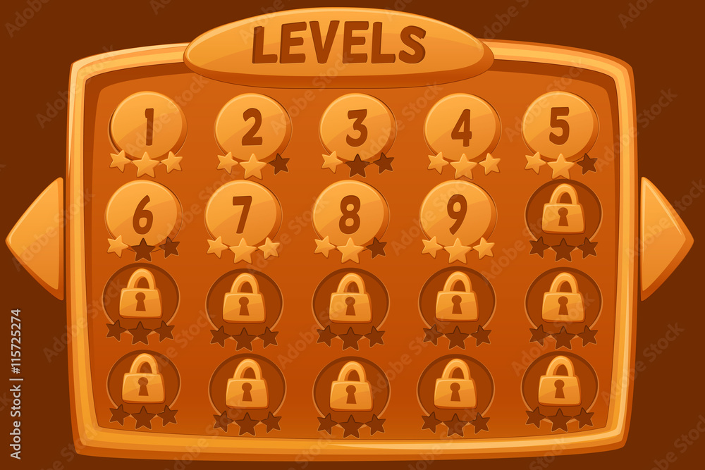 Level selection. Vector graphical user interface (UI GUI) for 2d video ...