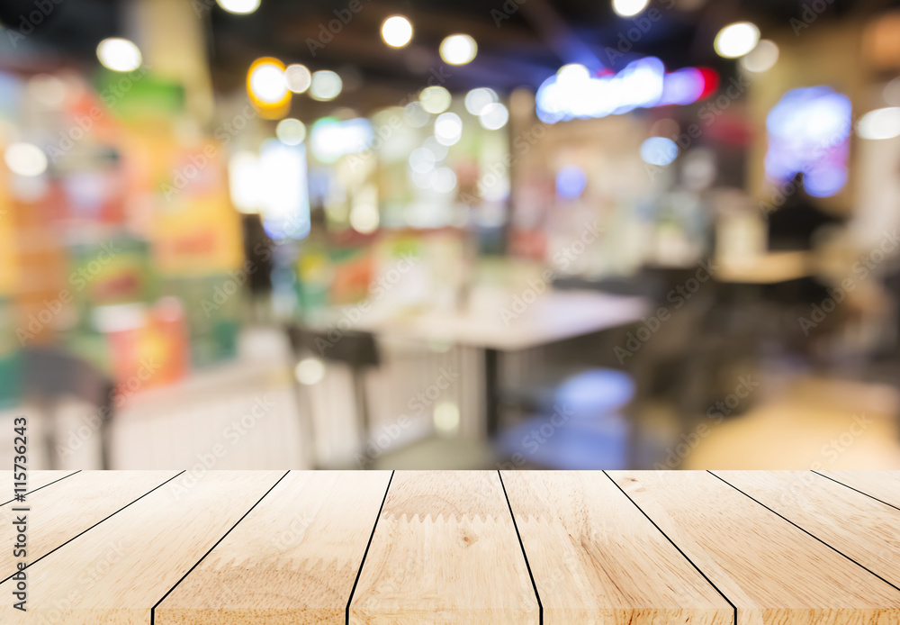 wood Panoramic empty clean wood counter table top on blur street night ...