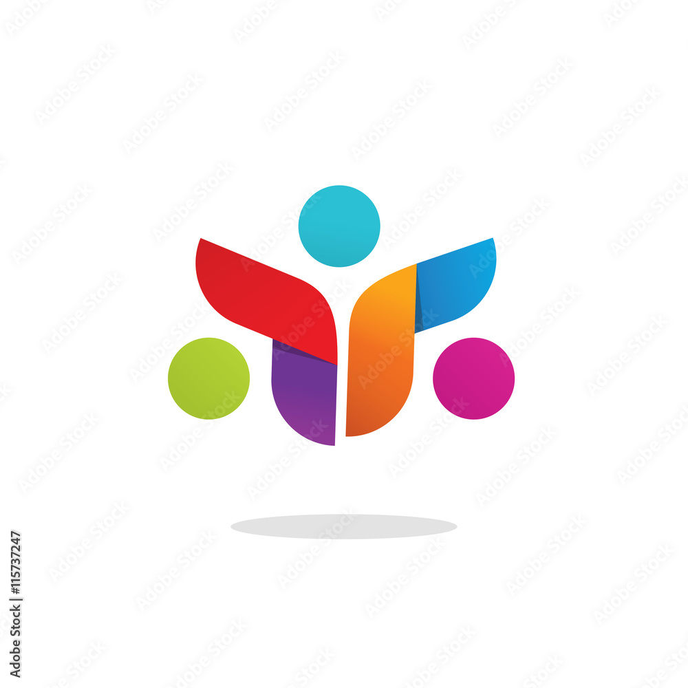 Three people logo colorful abstract vector symbol. Group of 3 happy ...