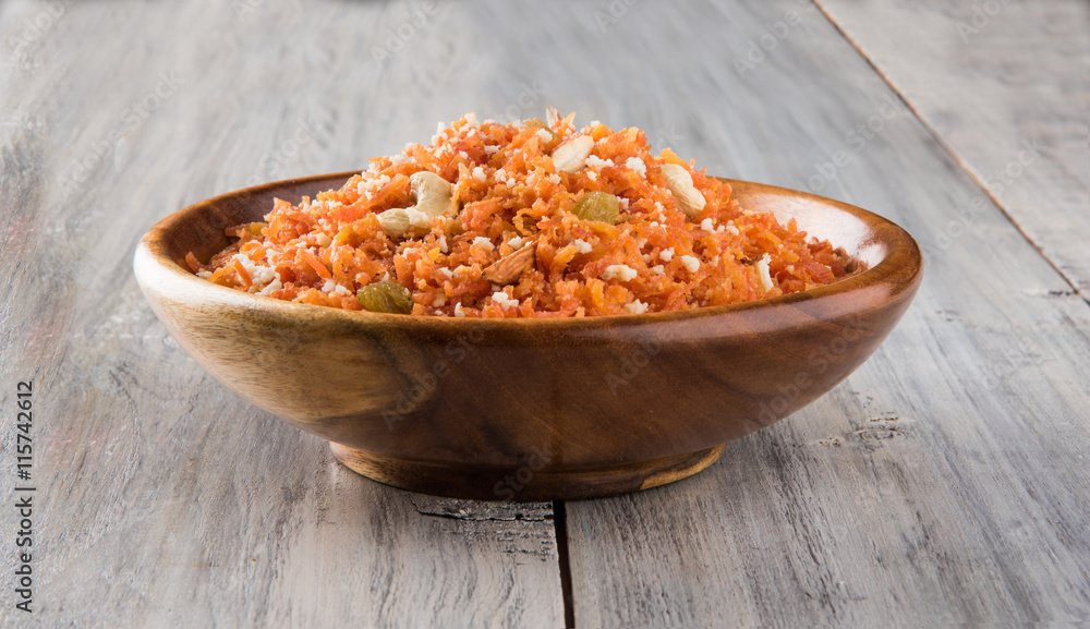 tasty gajar halwa or gajar ka halwa made up or fresh carrot, sugar and ...