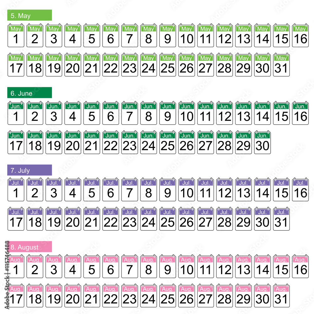set of four months vector (may, june, july, august) Stock Vector ...