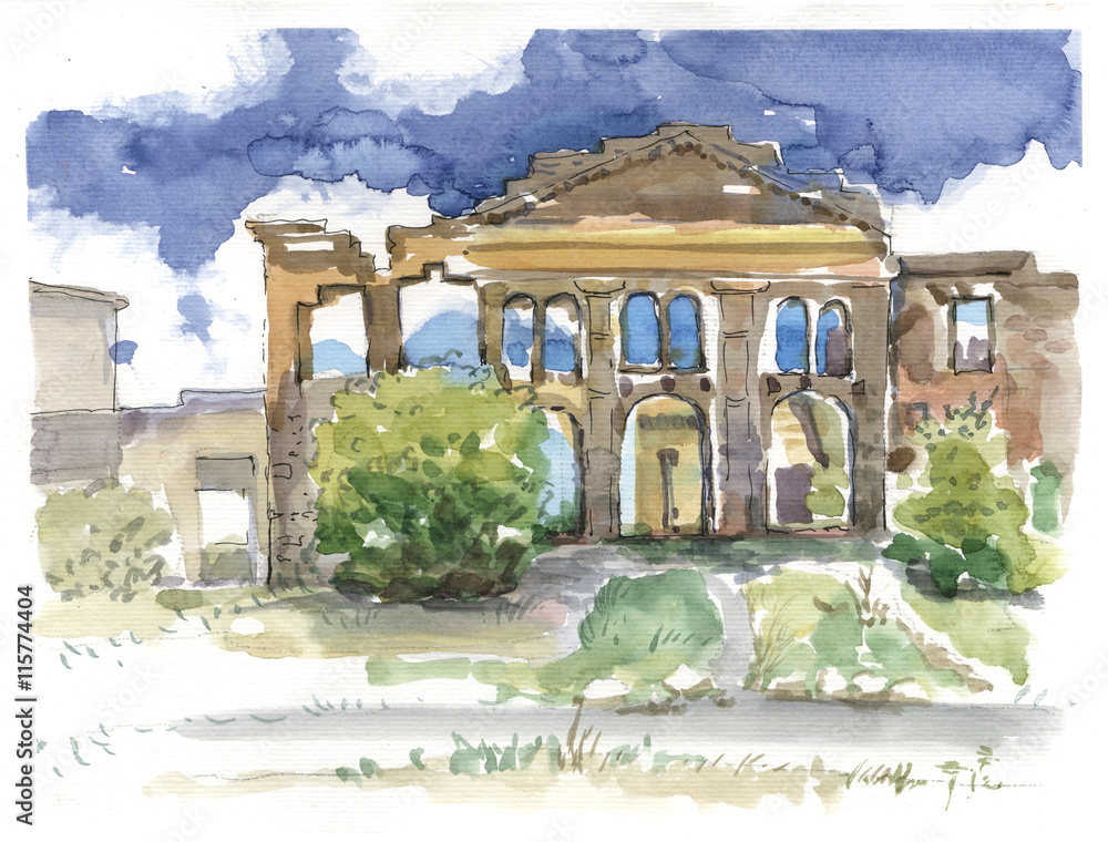 ruins, sketch, watercolor Stock Illustration | Adobe Stock