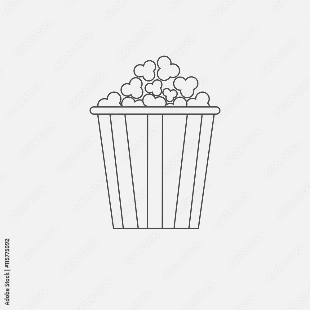 Popcorn box icon. Cinema movie line icon in flat design style. White ...
