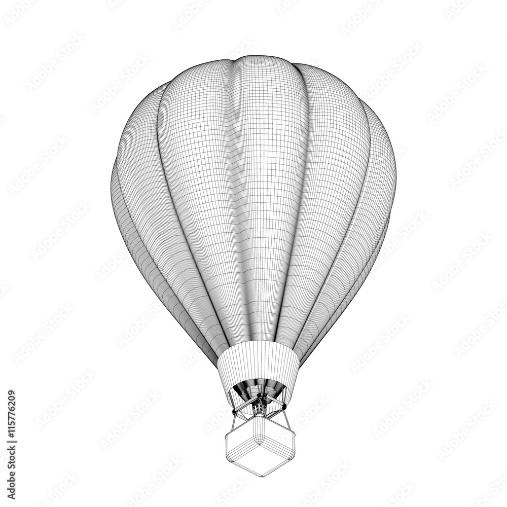 Hot air balloon. 3d Vector outline illustration. 3d isometric st Stock ...