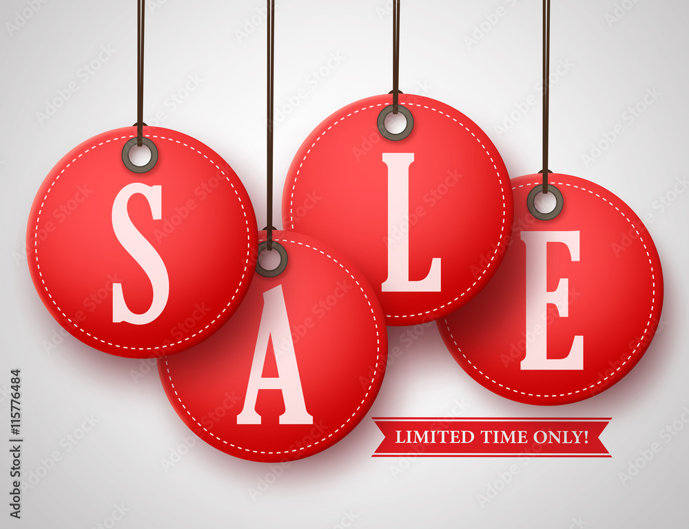 Vector red sale tag with realistic and attractive color hanging with ...