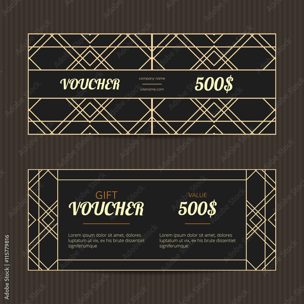 Set of two gift vouchers in Art Deco style. Gift card template. Coupon ...