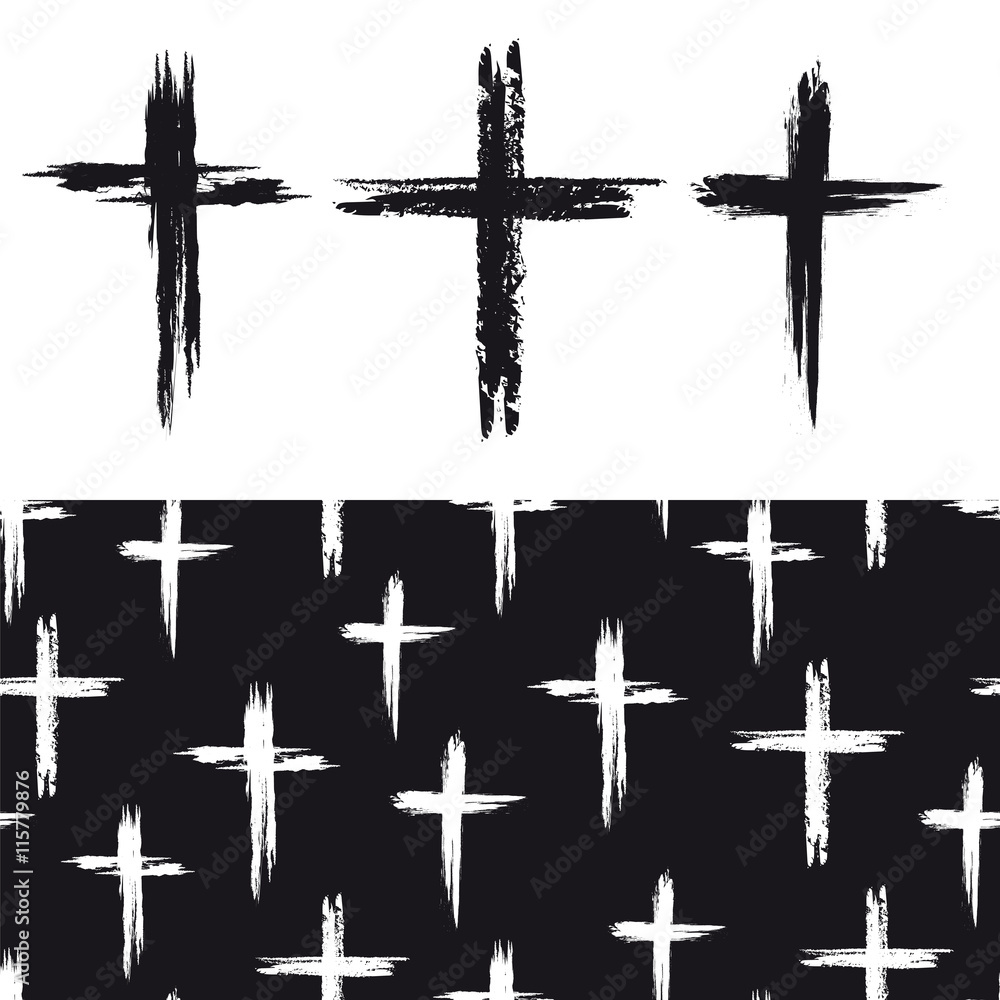 Seamless pattern with white cross and grunge black crosses icons ...