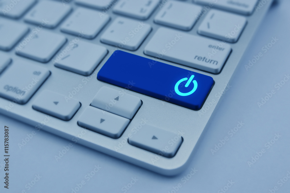Power icon on modern computer keyboard button, Start up concept, Stock ...