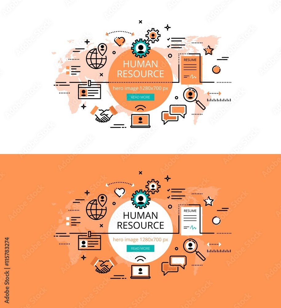 Human resource. Flat line color hero images and hero banners des Stock ...