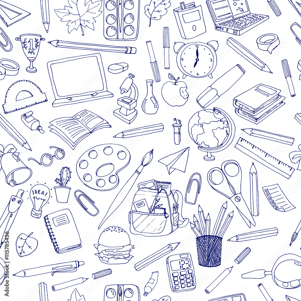 Colorful school pattern. Seamless texture with pencils, books, Stock ...