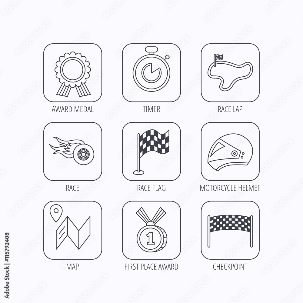 Race flag and speed icons. Winner medal signs. Stock Vector | Adobe Stock