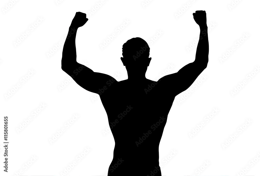 silhouette back young man outstretched arms posing fitness isolated on ...