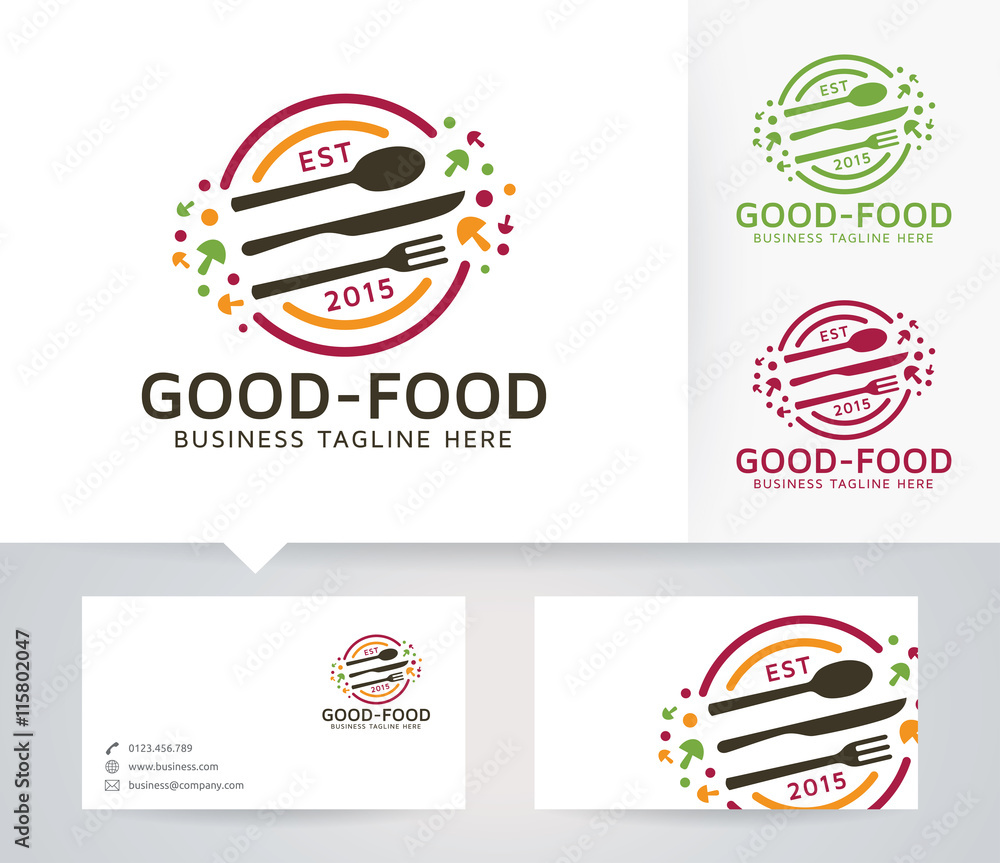 Good Food vector logo with alternative colors and business card ...