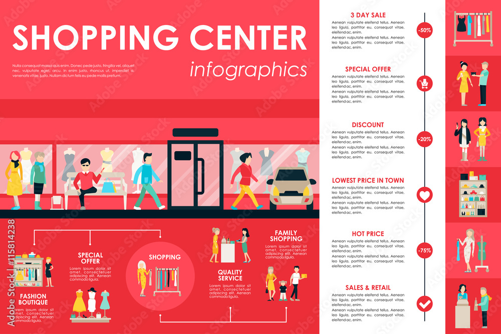 Shopping Center concept Retail infographic flat web vector illustration ...