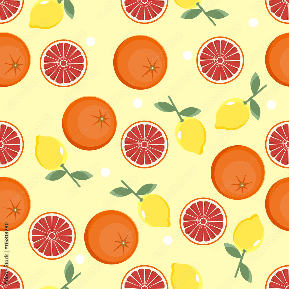 citrus pattern. Fruit background. Summer bright background with lemon and orange. Stock Vector ...