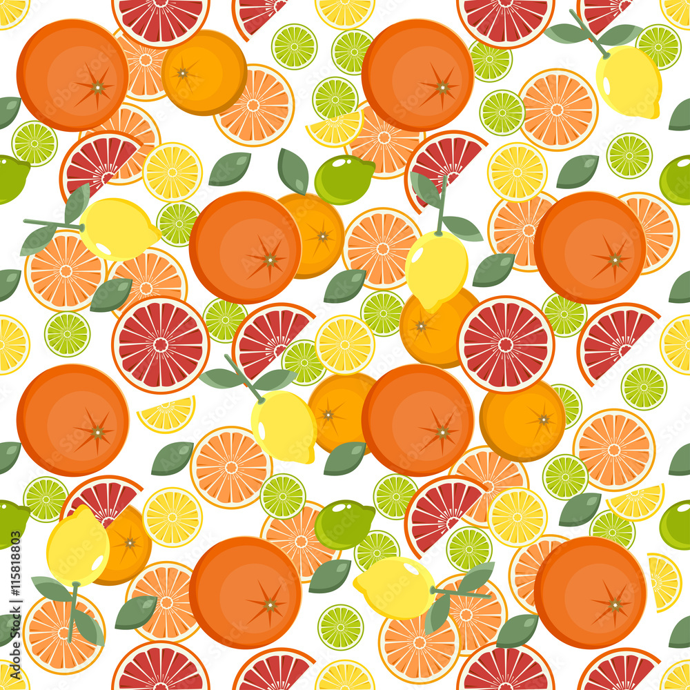 citrus pattern. Fruit background. Summer bright background with lemon and orange. Stock Vector ...
