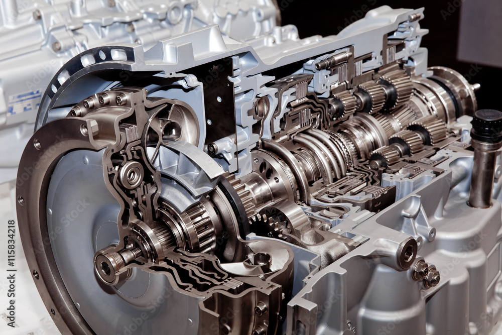 Modern car engine cross section close up view Stock Photo | Adobe Stock