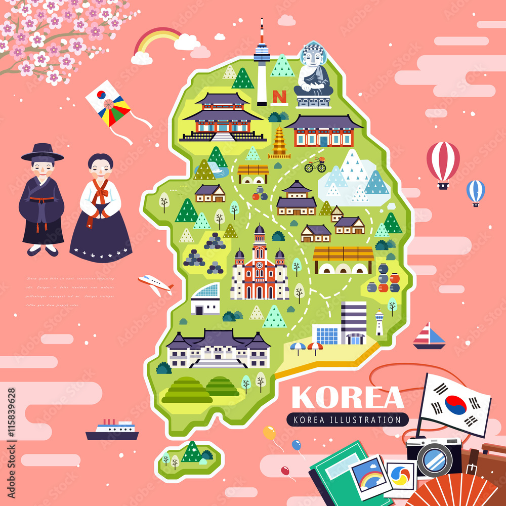 lovely Korea travel map Stock Vector | Adobe Stock