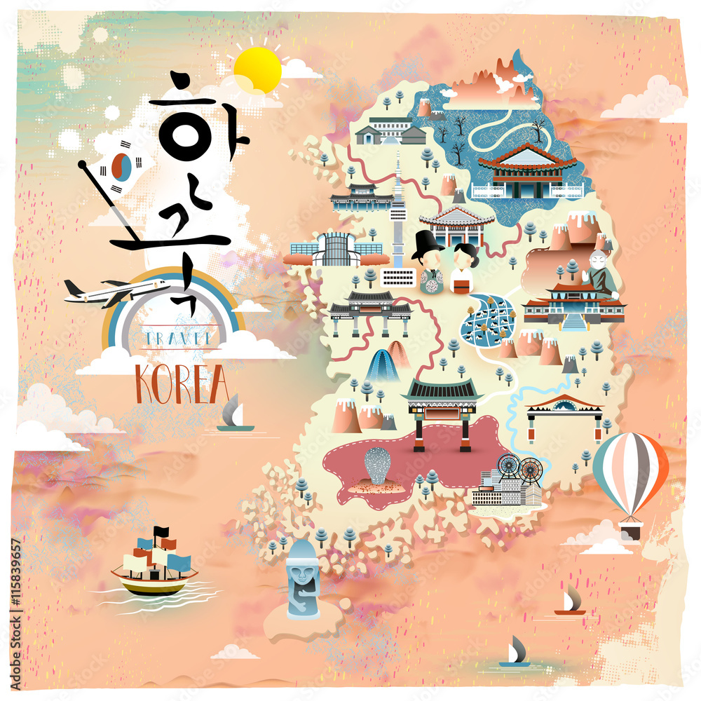 Korea travel map design Stock Vector | Adobe Stock