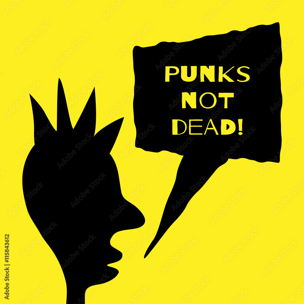 Comic silhouette head man with a mohawk, a cloud of thoughts with text ...