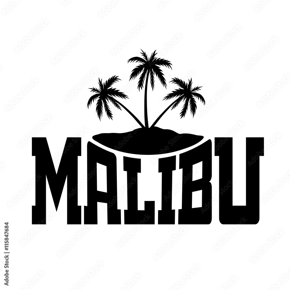 T shirt typography graphics Malibu Beach California. Summer tropical ...